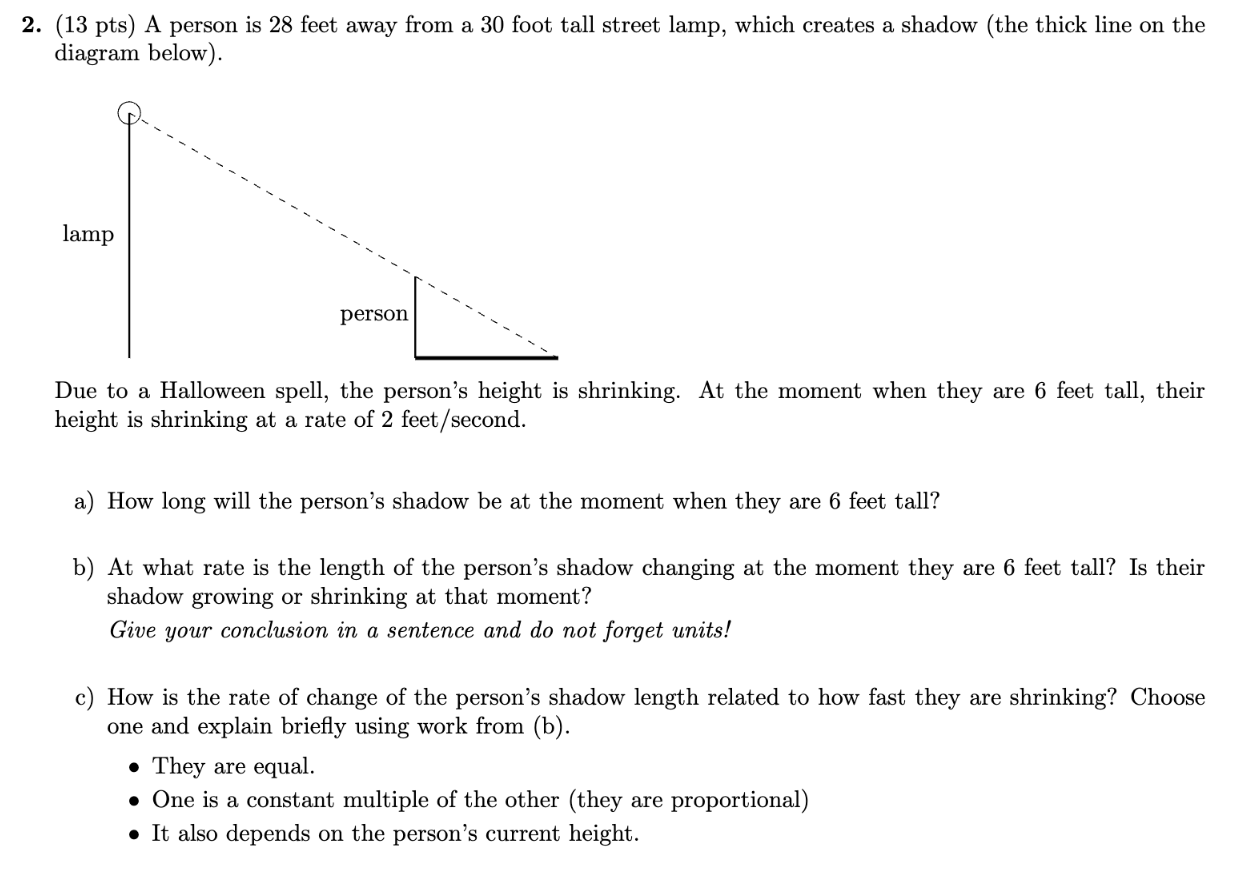 Solved 2. (13 pts) A person is 28 feet away from a 30 foot | Chegg.com