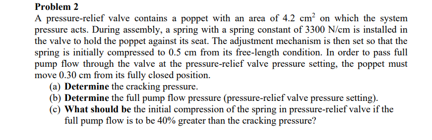 Solved Problem 2 A pressure-relief valve contains a poppet | Chegg.com