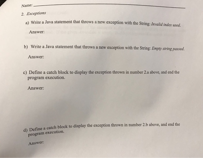 Solved Exceptions A Write A Java Statement That Throws A 