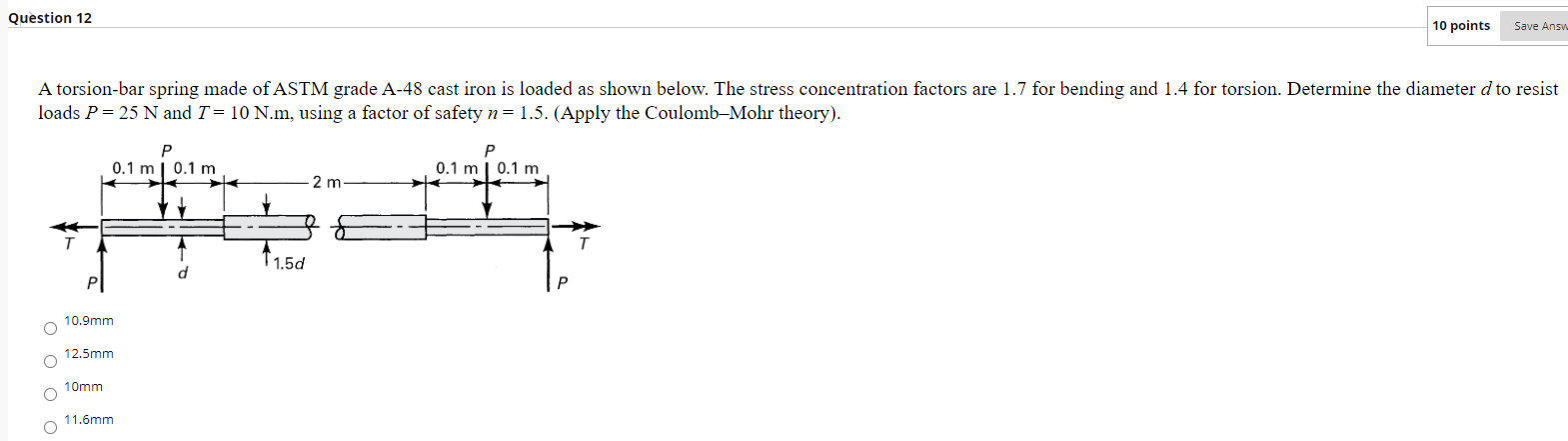 A torsion-bar spring made of ASTM grade A-48 cast | Chegg.com