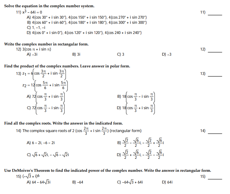 Solved Solve the equation in the complex number system. 11) | Chegg.com