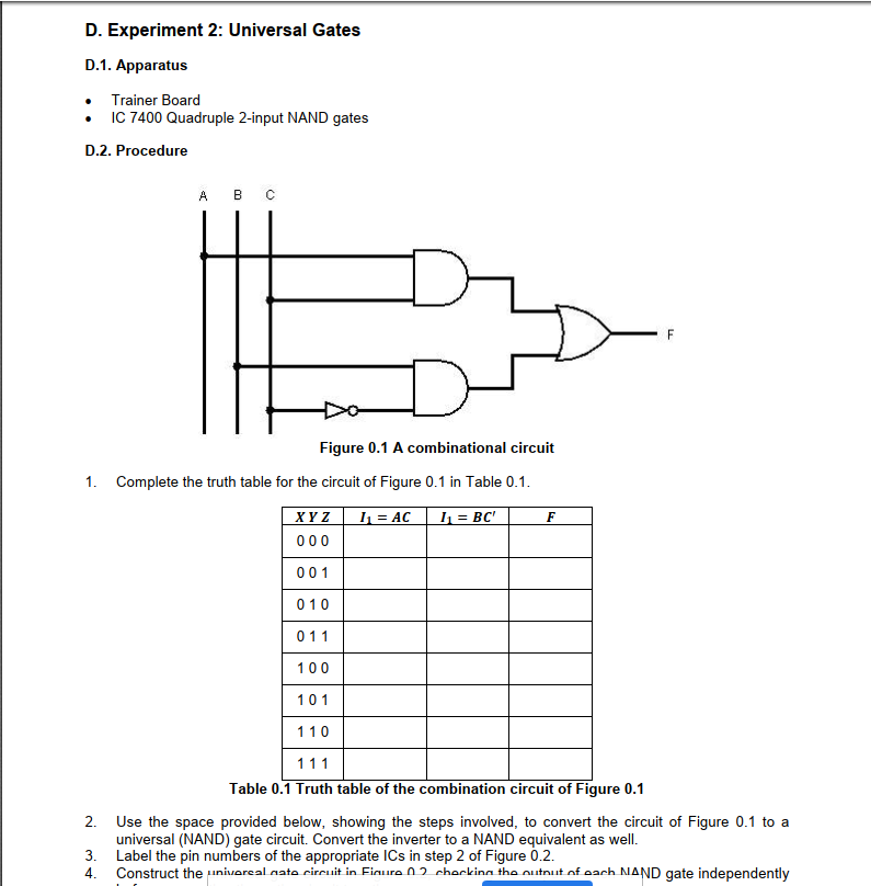 Solved D. Experiment 2: Universal Gates D.1. Apparatus • | Chegg.com