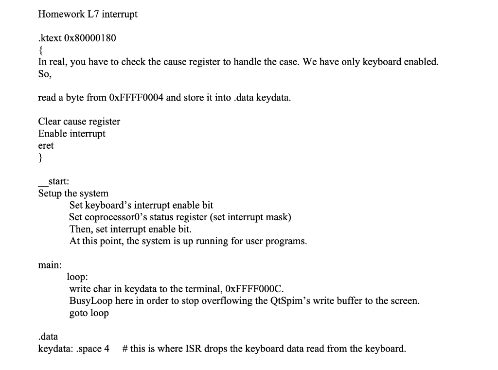 Homework L7 interrupt .ktext 0x80000180 { In real, | Chegg.com