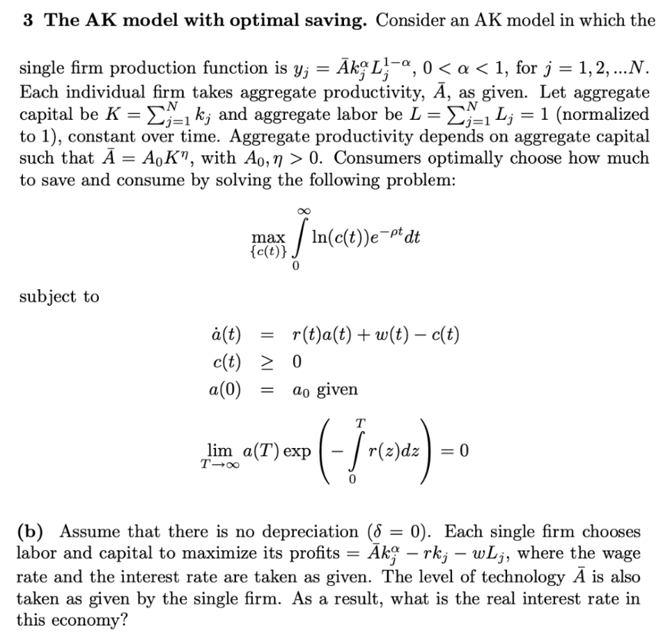 3 The AK model with optimal saving. Consider an AK | Chegg.com