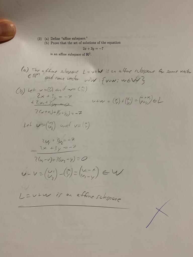 Solved (3) (a) Define "affine subspace." (b) Prove that the | Chegg.com