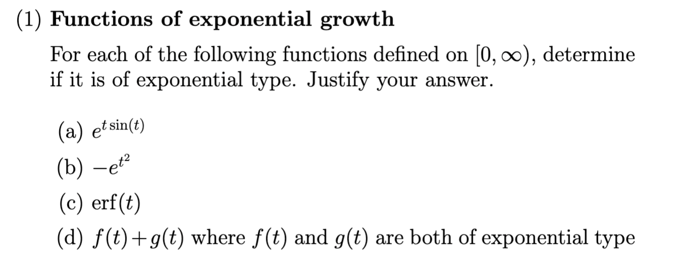 Solved 1 Functions Of Exponential Growth For Each Of The