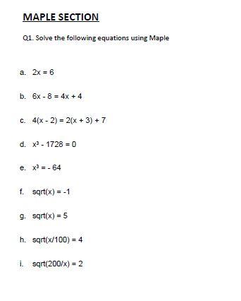 Solved MAPLE SECTION 01. Solve the following equations using | Chegg.com