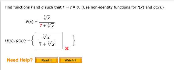 Solved Find functions f and g such that F= fo g. (Use | Chegg.com