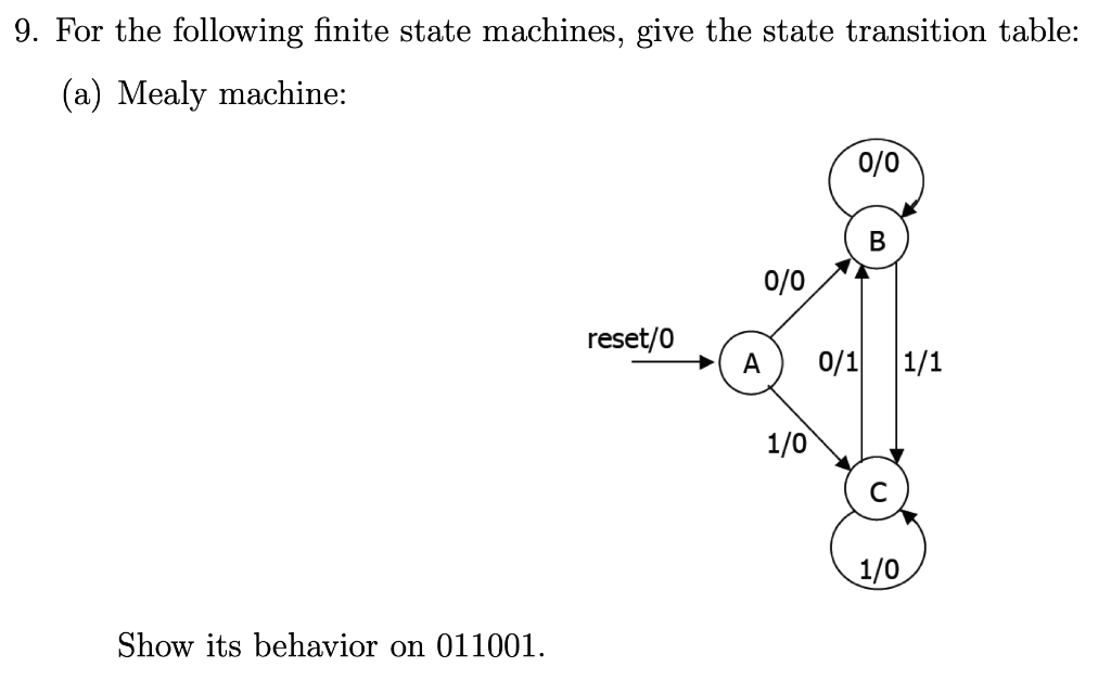 Solved 9. For the following finite state machines, give the | Chegg.com