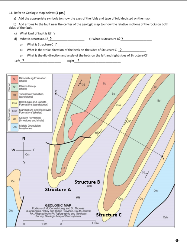 Solved 14. Refer to Geologic Map below: (4 pts.) a) Add the | Chegg.com