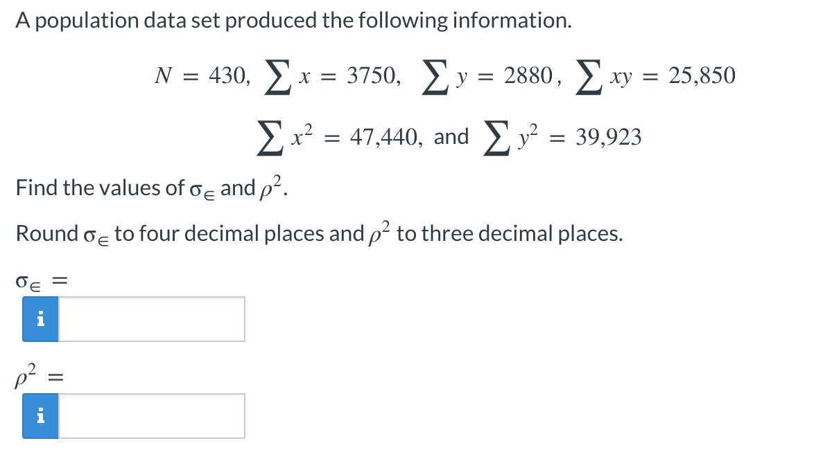 Solved A population data set produced the following | Chegg.com