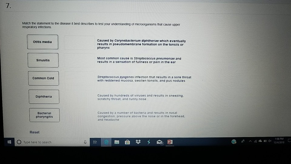 Solved 7 Match the statement to the disease it best | Chegg.com