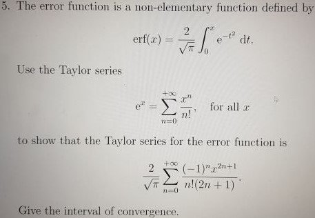 Solved 5. The error function is a non-elementary function | Chegg.com