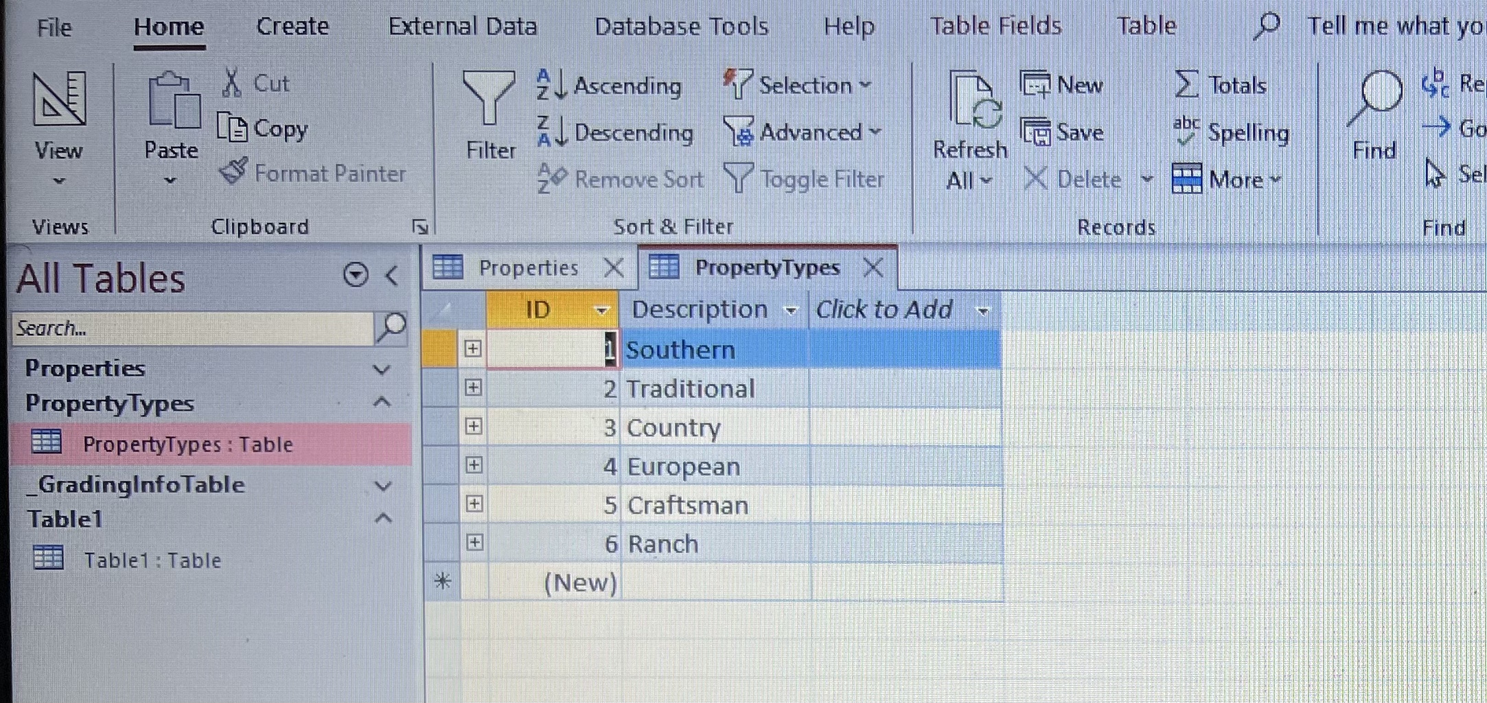 3. Open the PropertyTypes table in Datasheet view and | Chegg.com