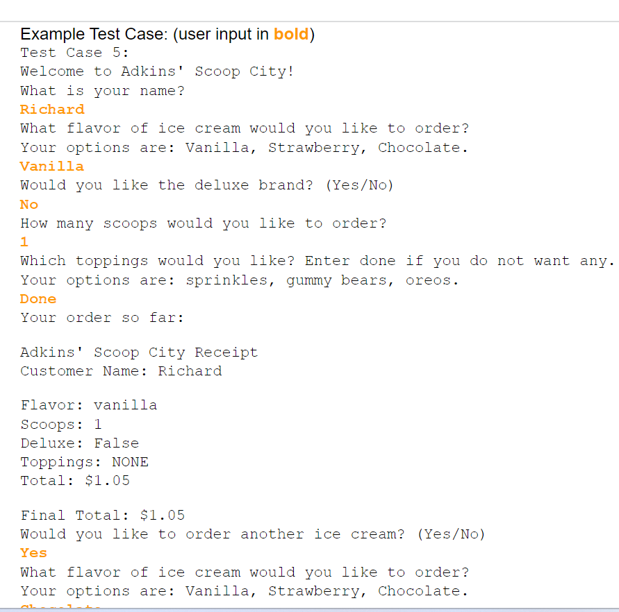 Solved Test Cases: Example Test Case: (user input in bold) | Chegg.com