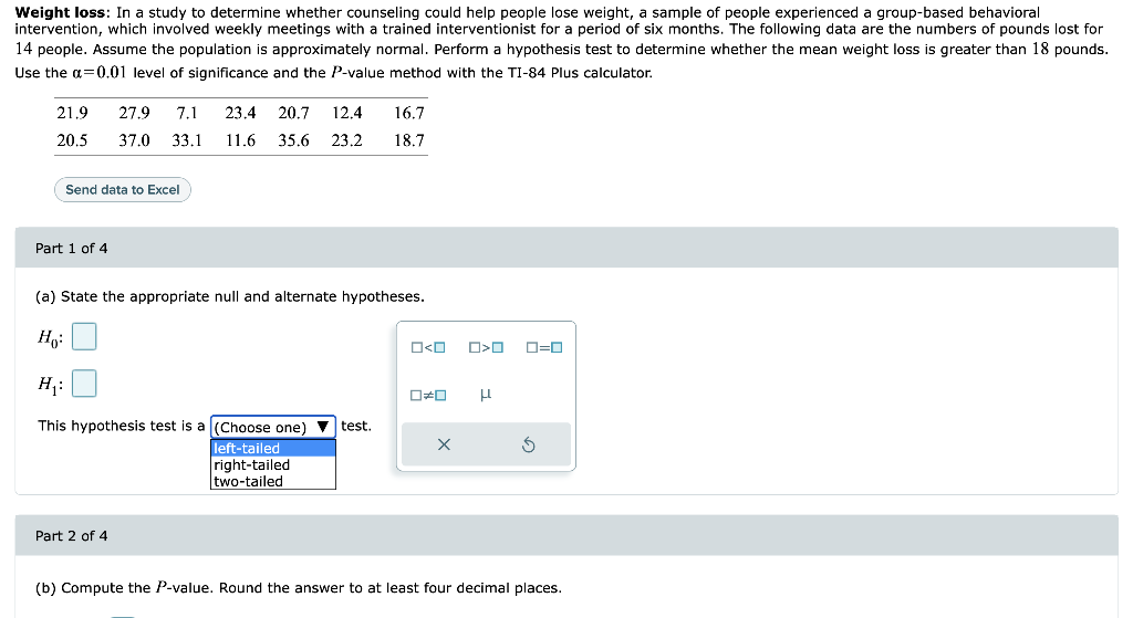 Solved Weight loss: In a study to determine whether | Chegg.com