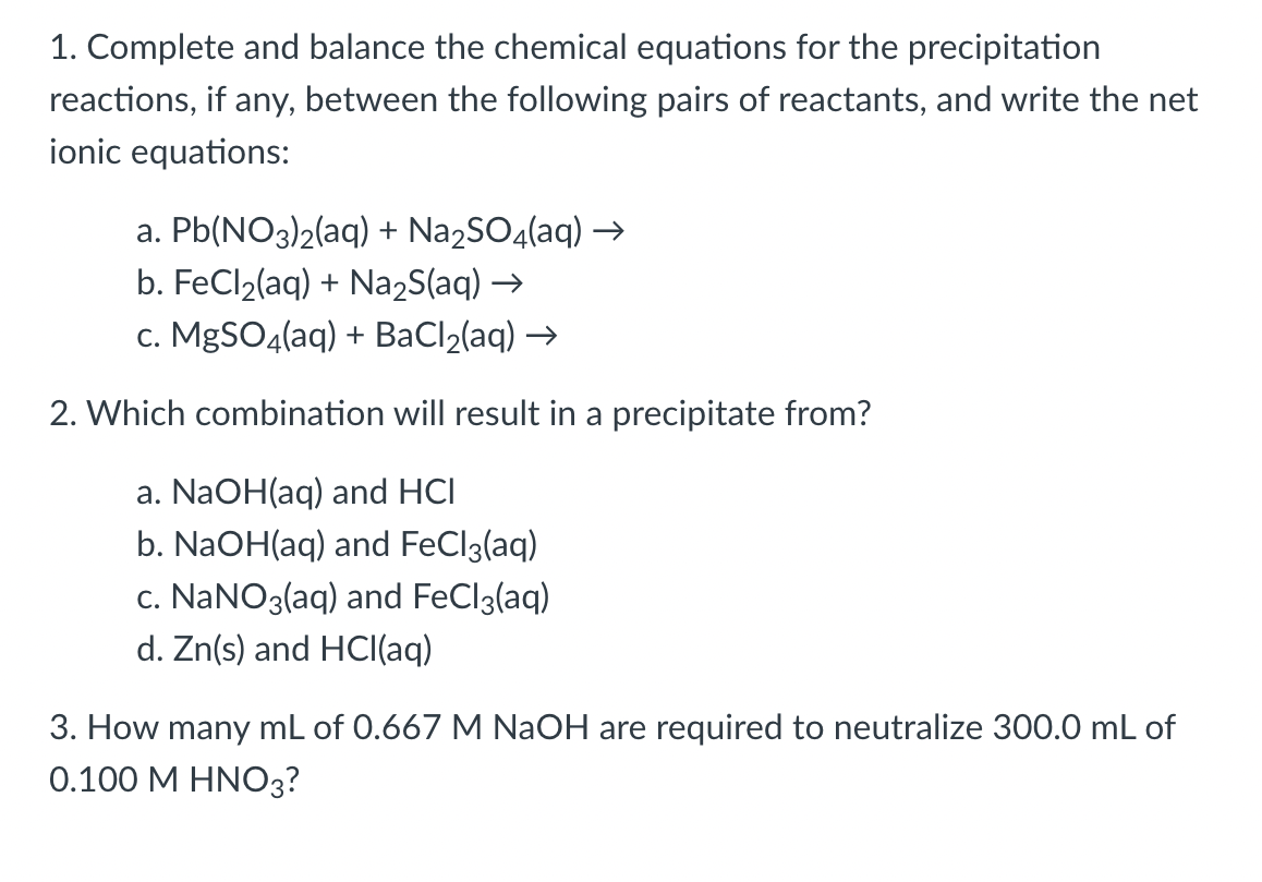 Solved 1. Complete and balance the chemical equations for | Chegg.com