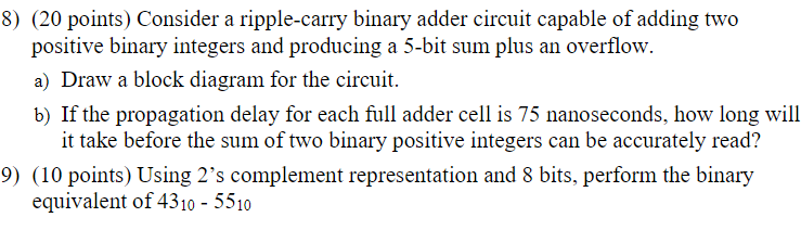 Solved 8) (20 points) Consider a ripple-carry binary adder | Chegg.com