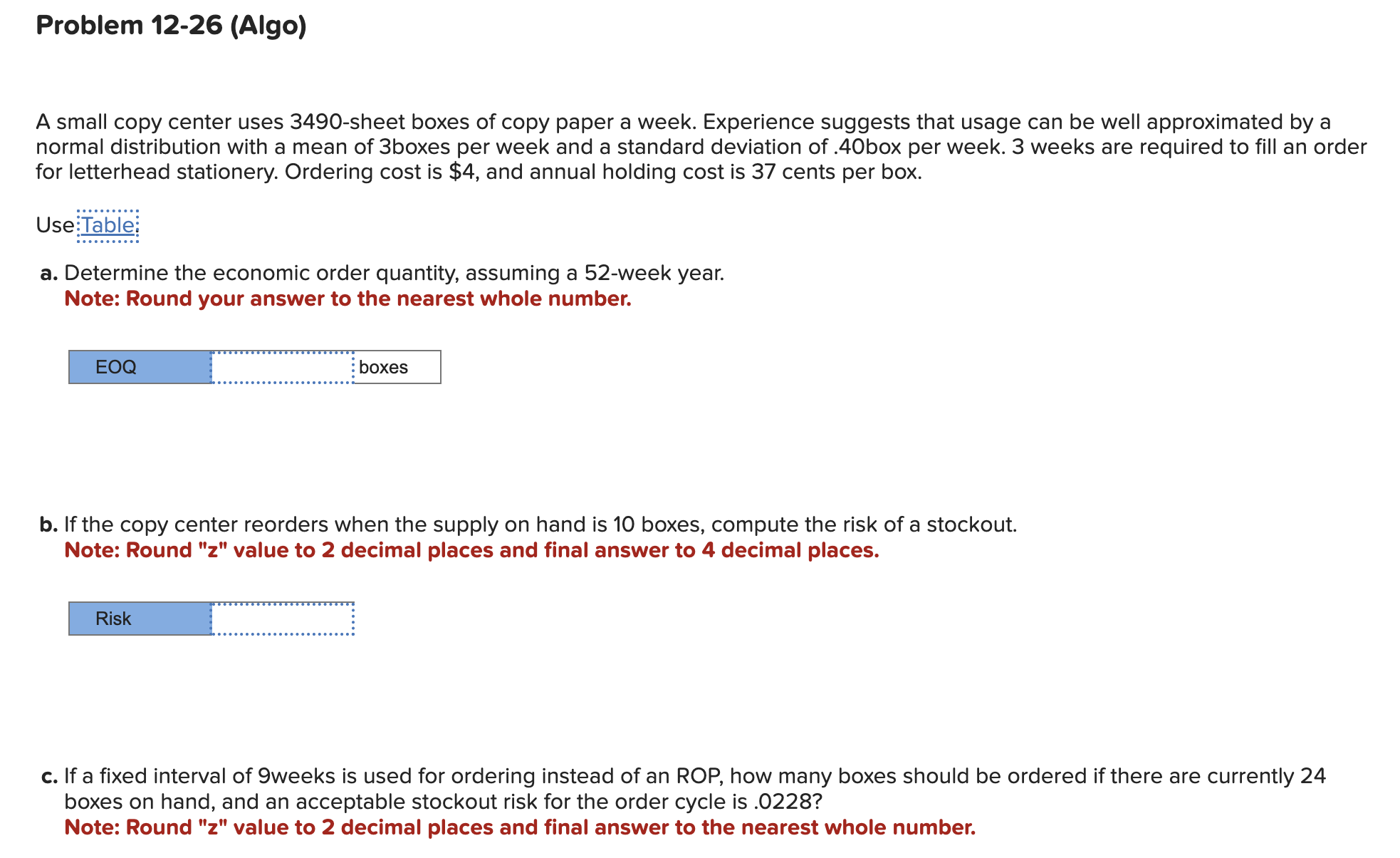 Solved by an EXPERT Problem 12-26 (Algo)Please answer A, ﻿B, ﻿and CA | Chegg.com