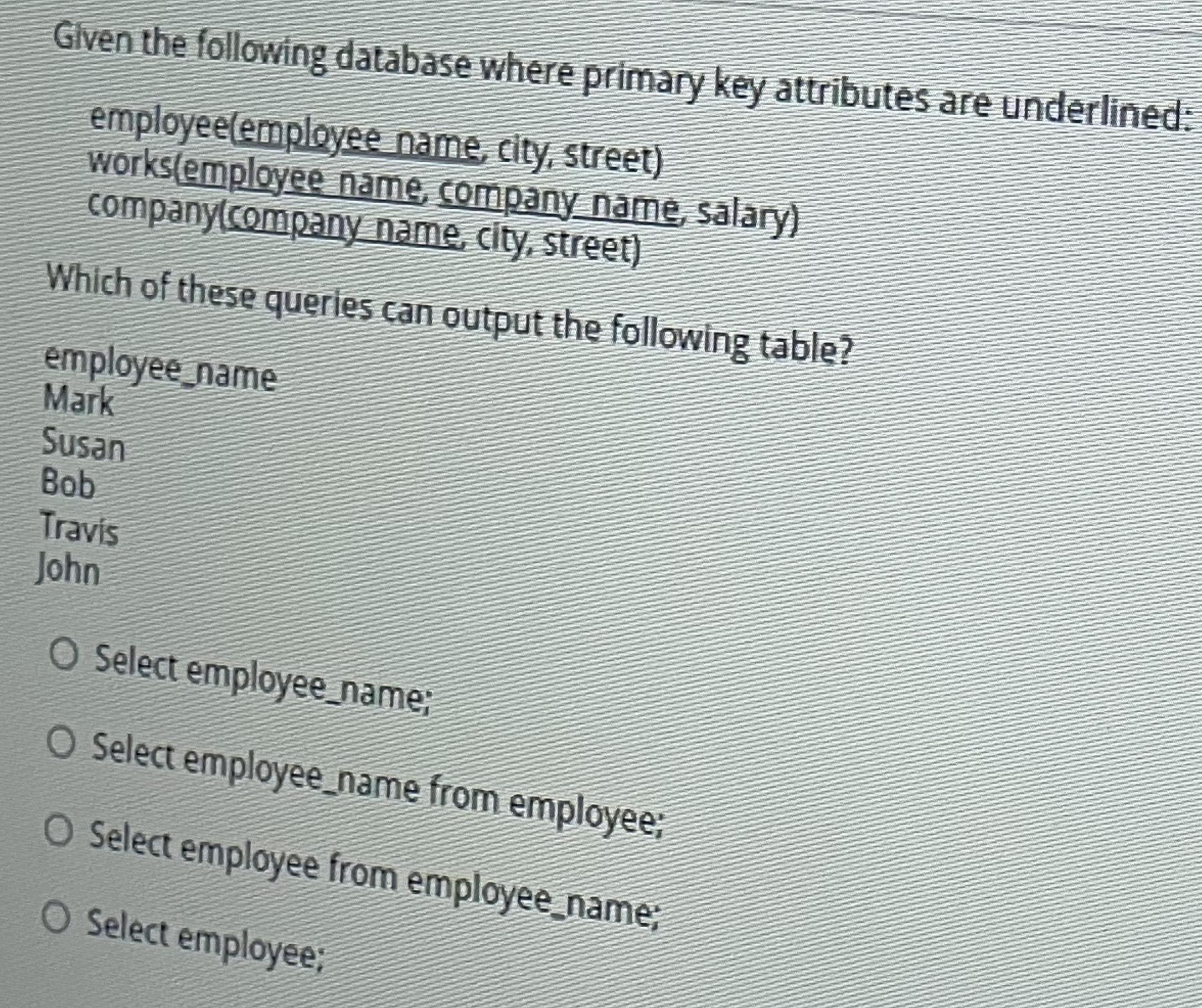 Solved Given the following database where primary key | Chegg.com