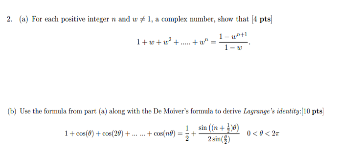 Solved 2. (a) For each positive integer n and w =1, a | Chegg.com