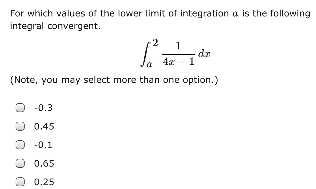 Solved For which values of the lower limit of integration a | Chegg.com
