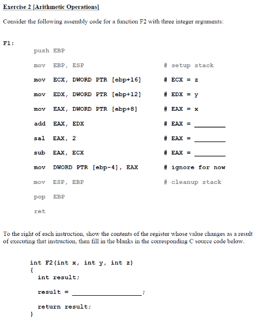 Solved Exercise 2 [Arithmetic Operations] Consider the | Chegg.com