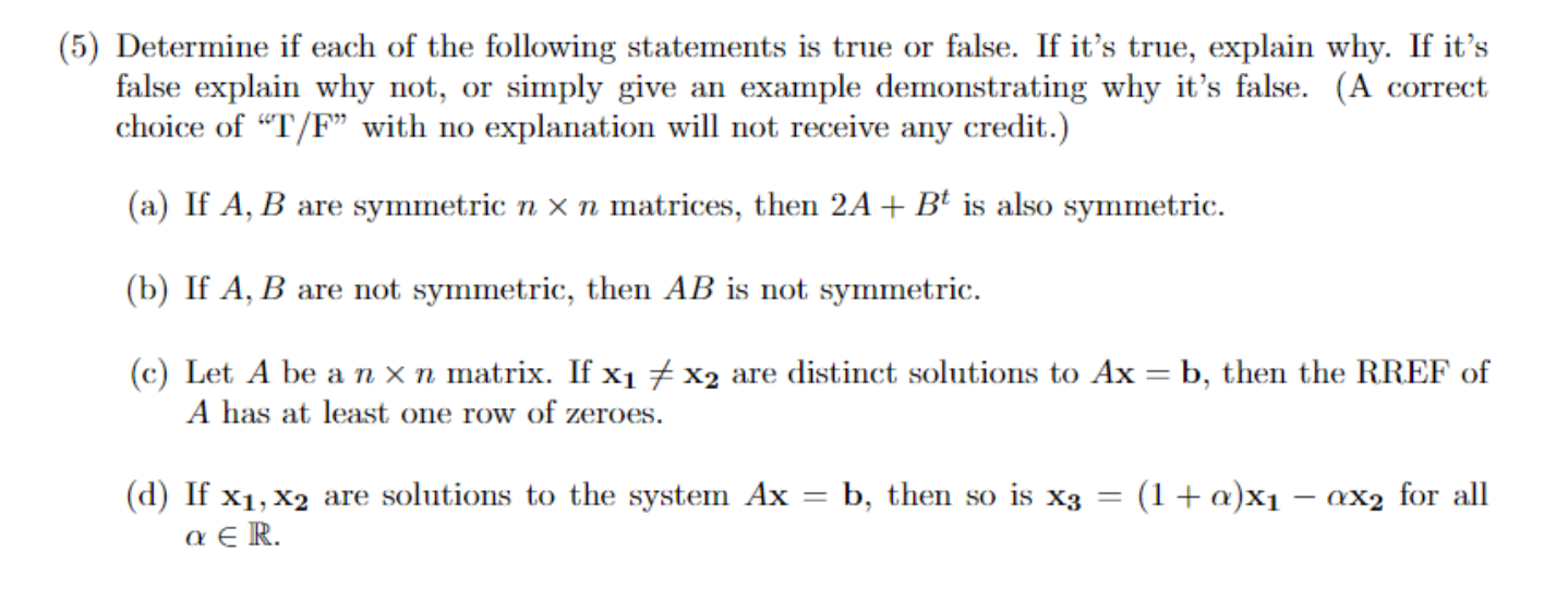 Solved (5) Determine if each of the following statements is | Chegg.com