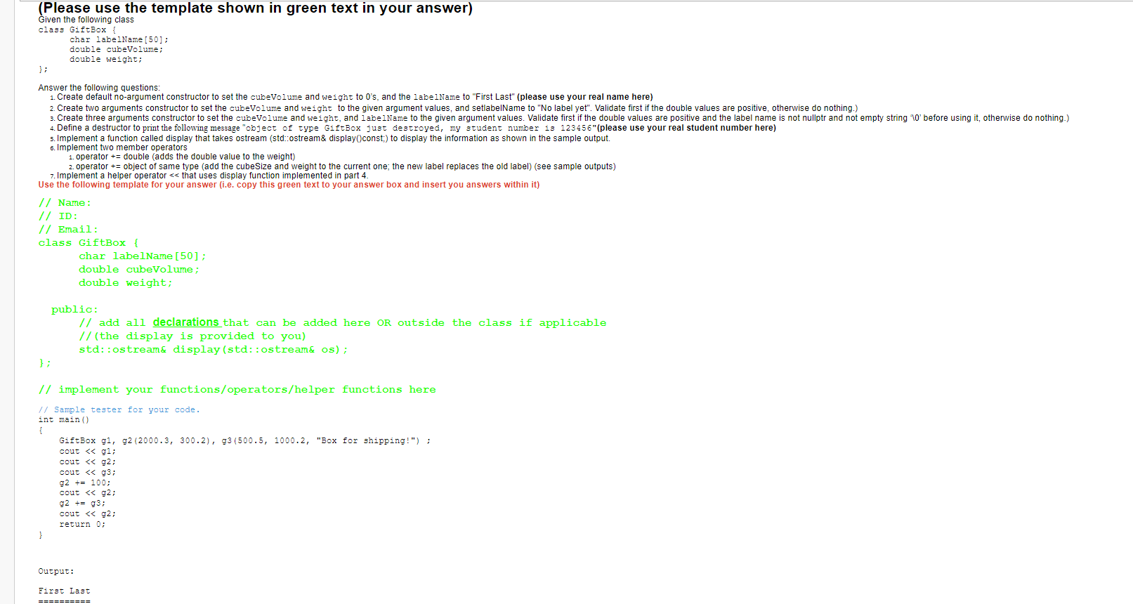 Solved (Please use the template shown in green text in your | Chegg.com