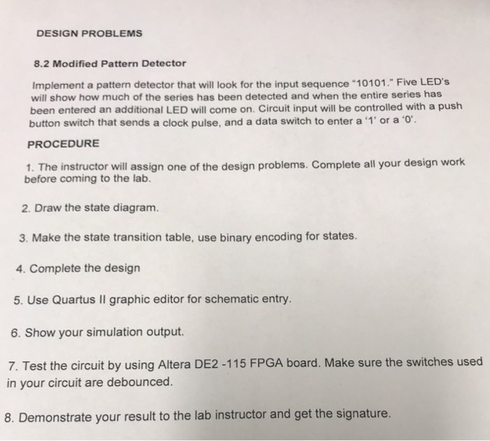 Solved DESIGN PROBLEMS 8.2 Modified Pattern Detector | Chegg.com