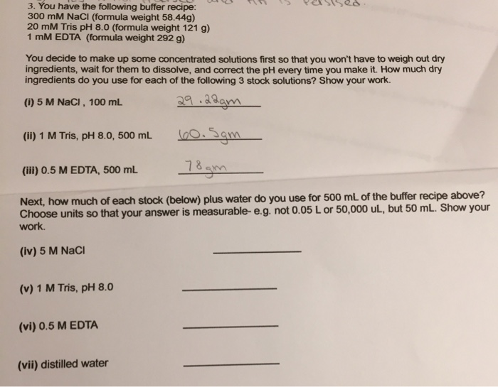 Solved You have the following buffer recipe: 300 mM NaCl | Chegg.com