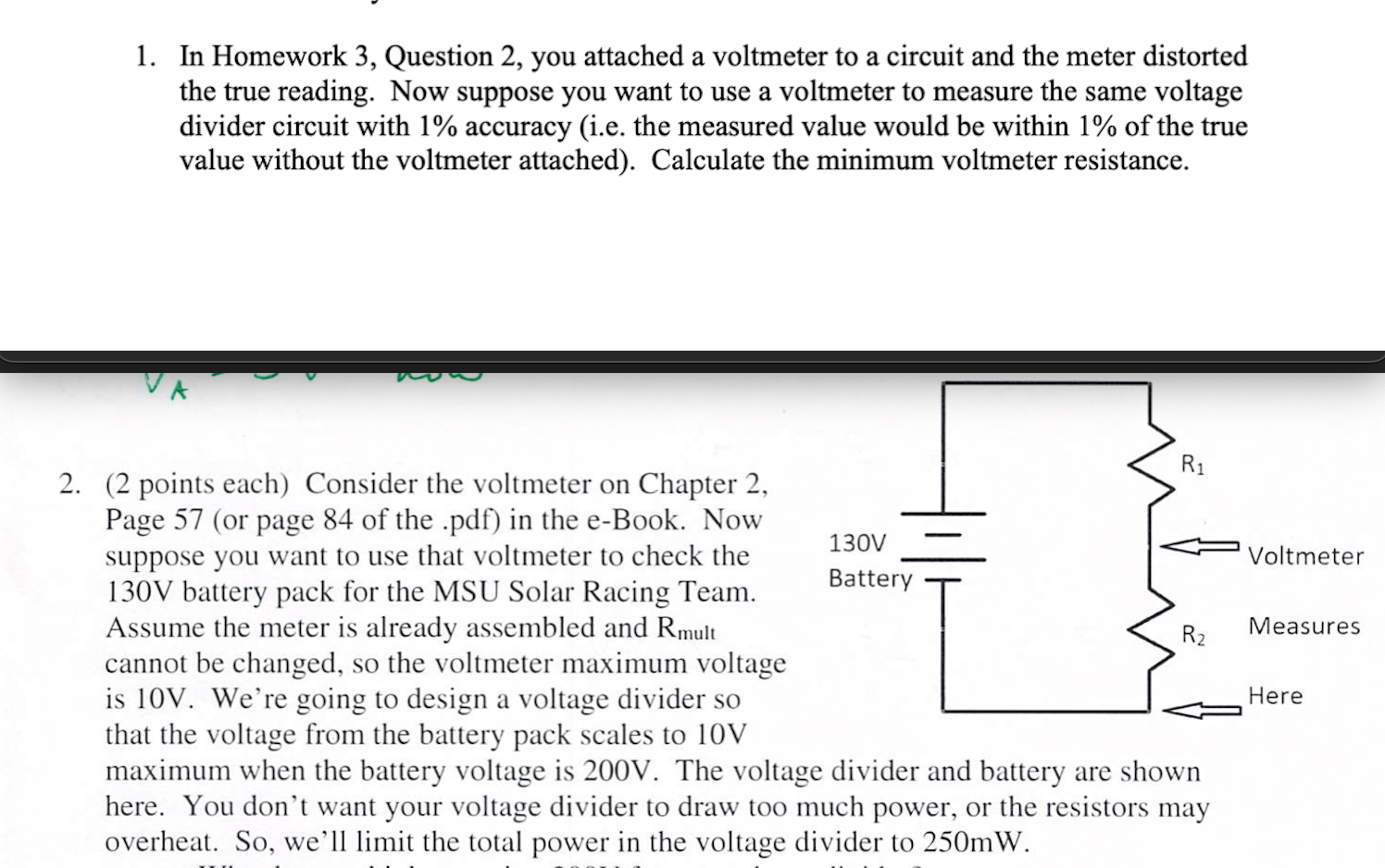 Solved In Homework 3, ﻿Question 2, ﻿you attached a voltmeter | Chegg.com