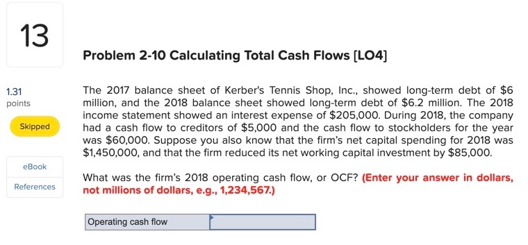 Solved 13 Problem 2-10 Calculating Total Cash Flows (L04) | Chegg.com