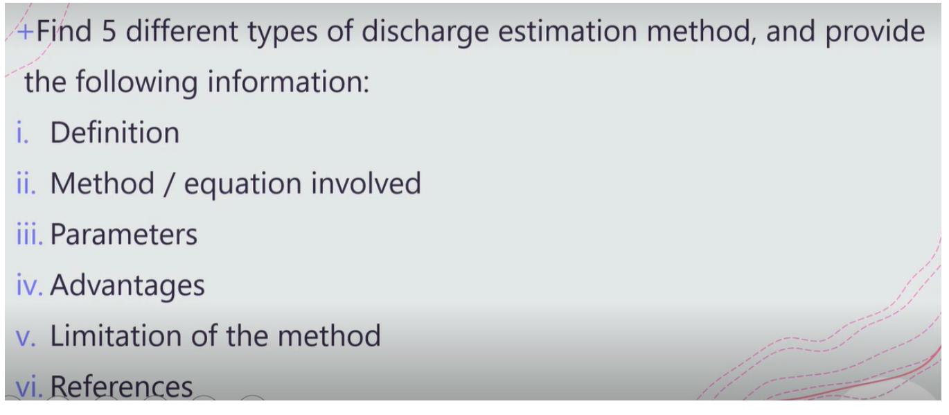 +Find 5 different types of discharge estimation | Chegg.com