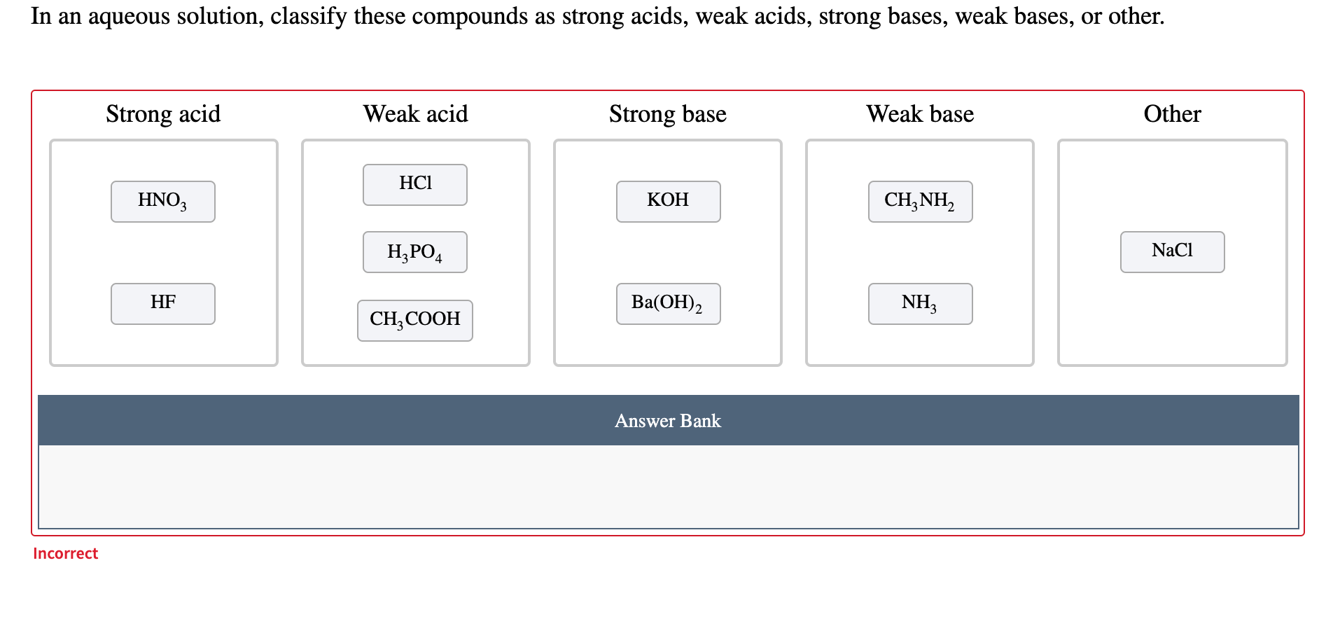 Solved In an aqueous solution, classify these compounds as | Chegg.com