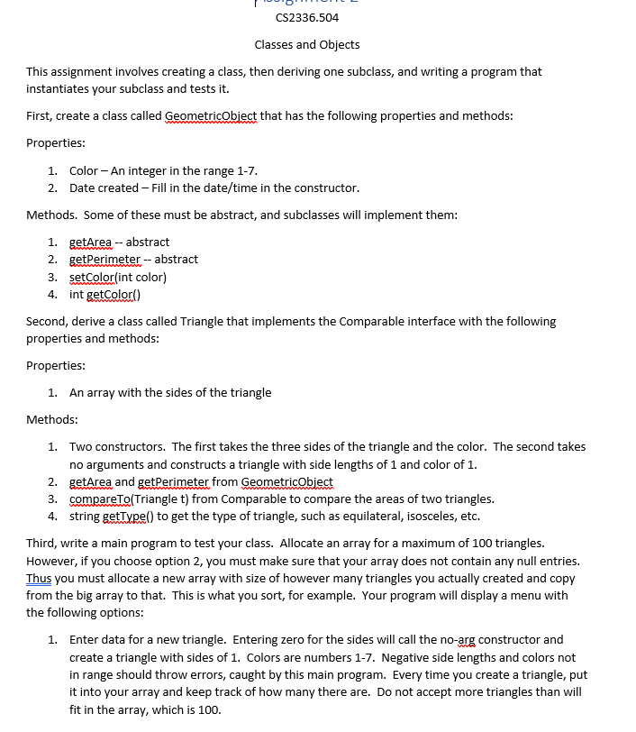 Solved CS2336.504 Classes and objects This assignment | Chegg.com