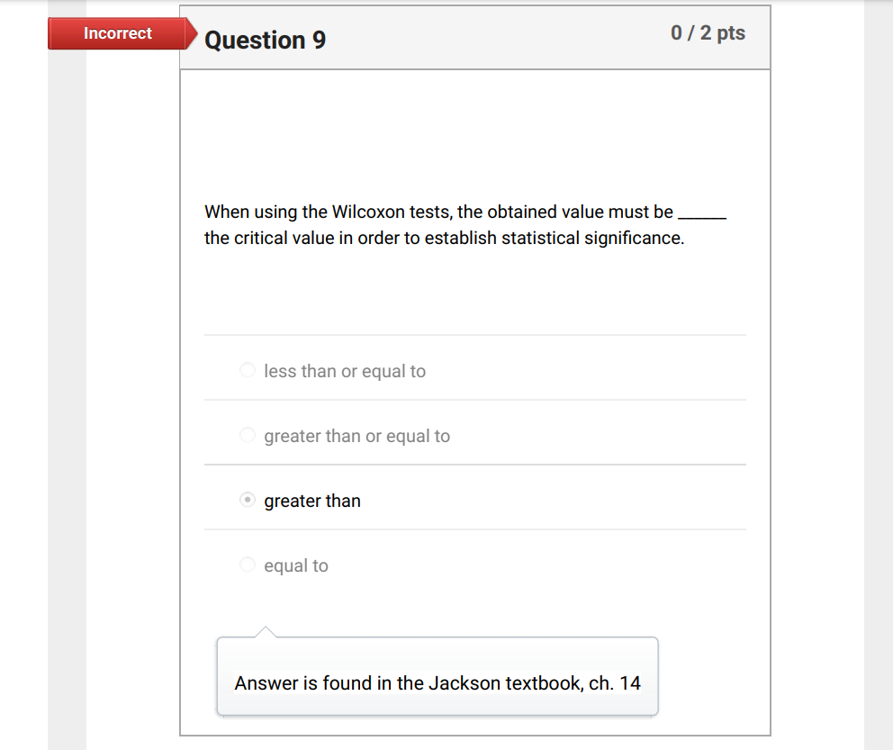 Solved When using the Wilcoxon tests, the obtained value | Chegg.com