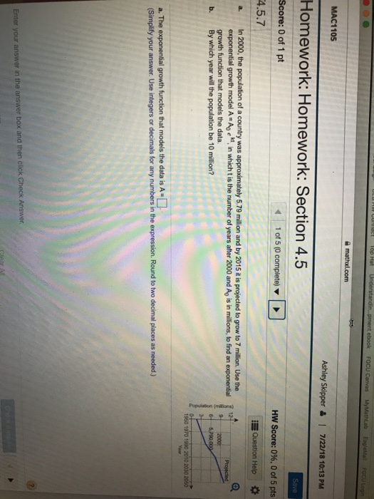 Solved MAC1105 Ashley Skipper 1 7/22/18 10:13 PM Homework: | Chegg.com