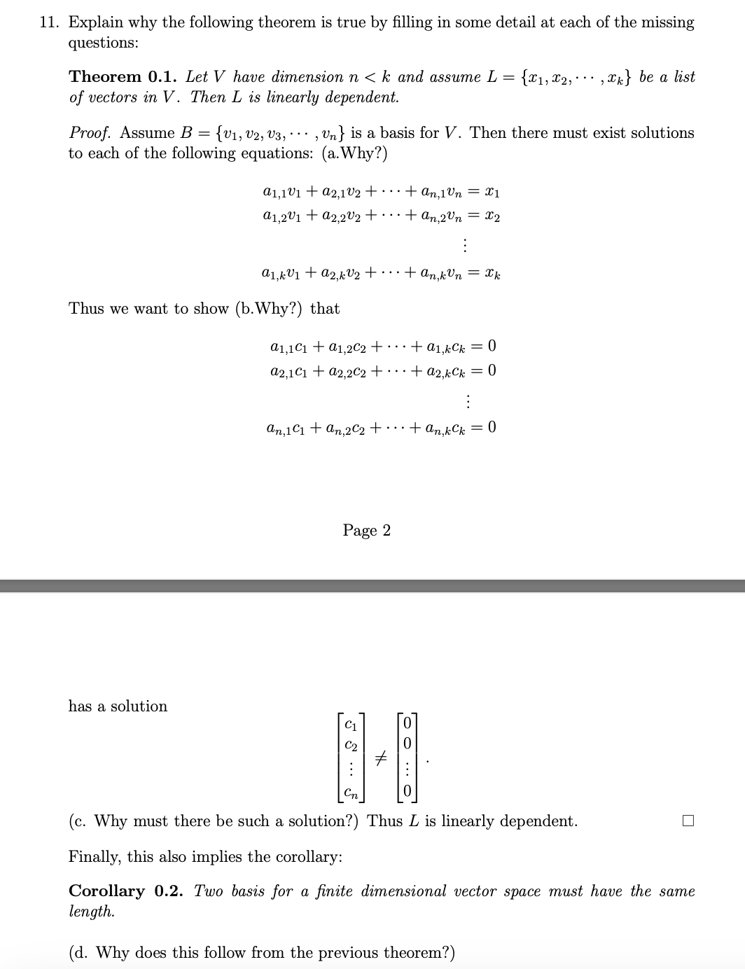Solved 11. Explain why the following theorem is true by | Chegg.com