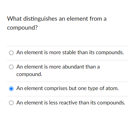 Solved What distinguishes an element from a compound? An | Chegg.com