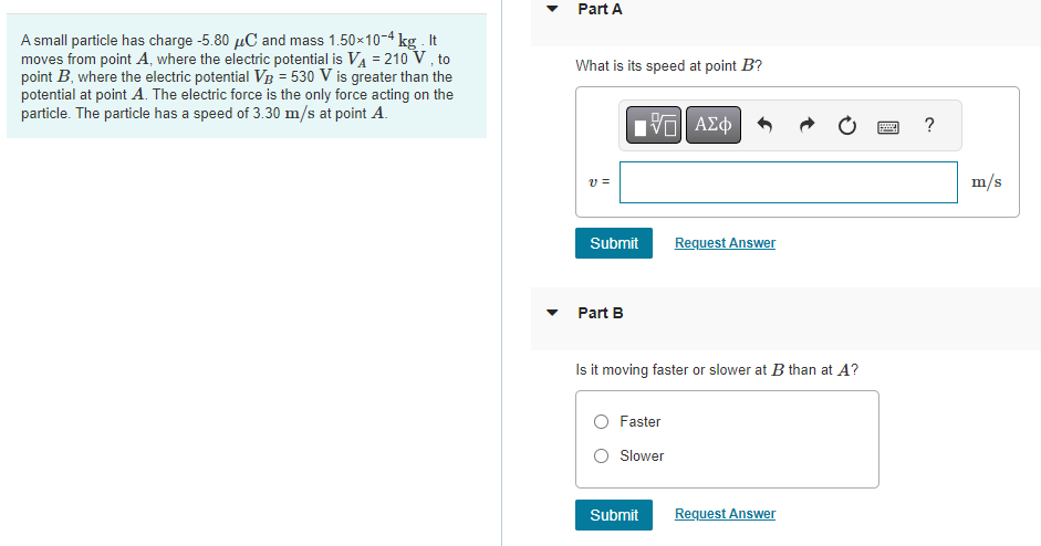 Solved A small particle has charge −5.80μC and mass | Chegg.com