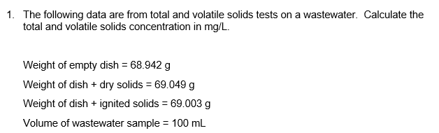 Solved 1. The following data are from total and volatile | Chegg.com