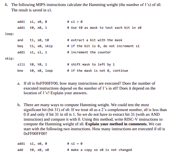 6. The following MIPS instructions calculate the | Chegg.com