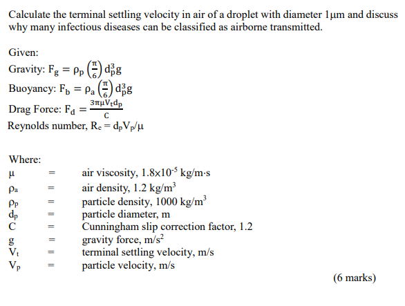 Solved Calculate the terminal settling velocity in air of a | Chegg.com