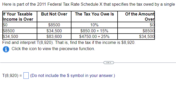 Solved Here is part of the 2011 ﻿Federal Tax Rate Schedule x | Chegg.com