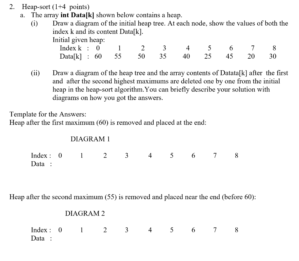 Solved a. 2. Heap-sort (1+4 points) The array int Data[k] | Chegg.com