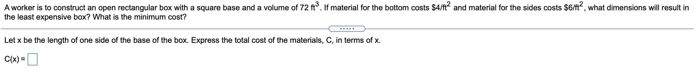 Solved A worker is to construct an open rectangular box with | Chegg.com