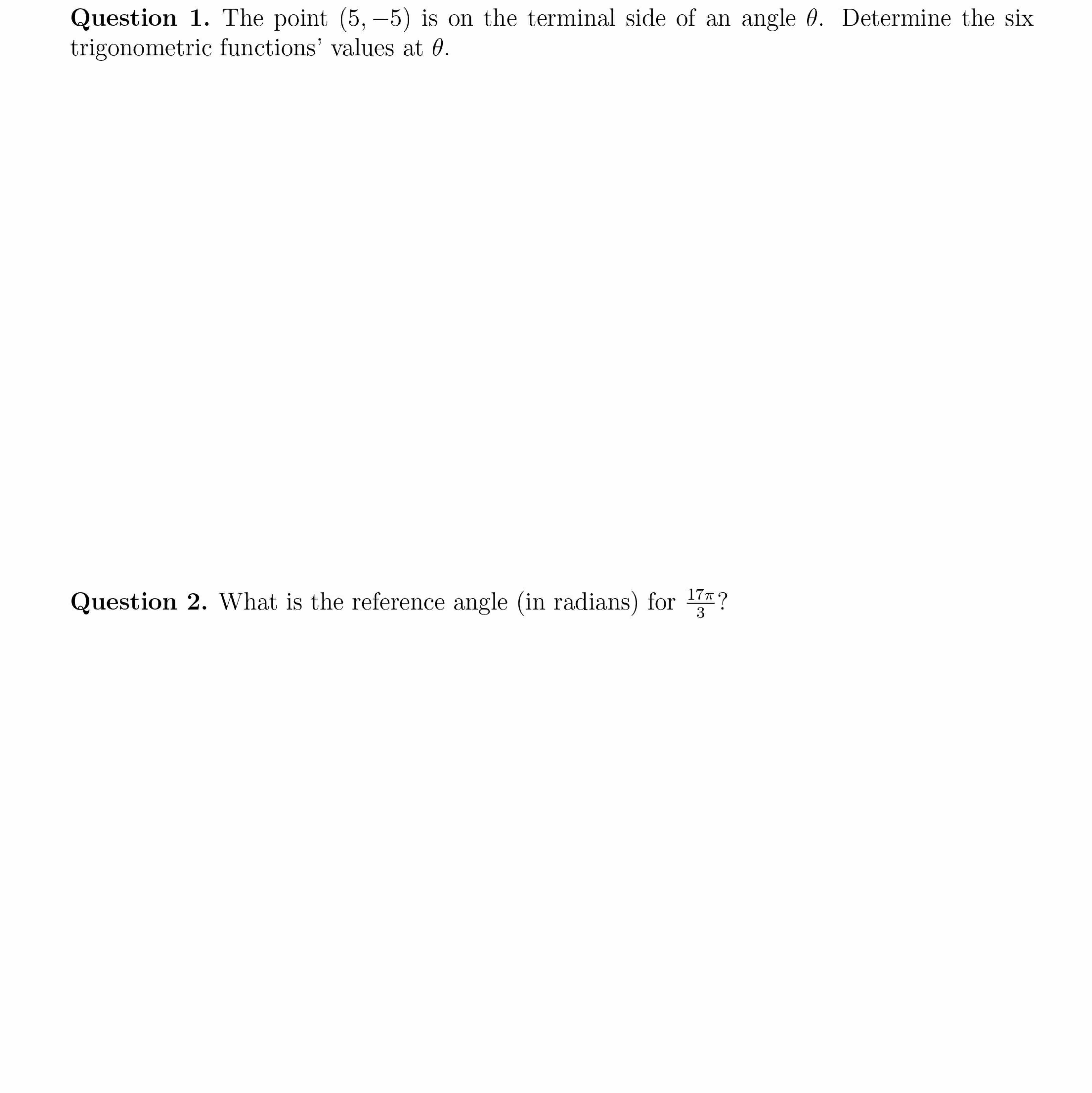 Solved Question 1. ﻿The point (5,-5) ﻿is on the terminal | Chegg.com