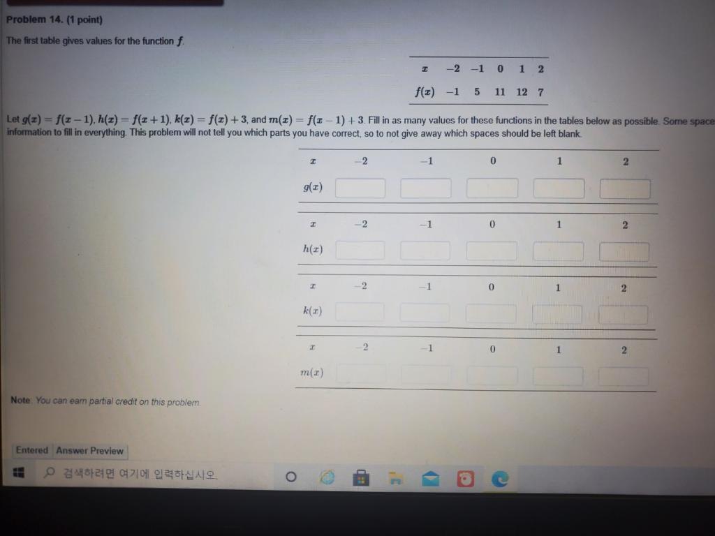 Solved Problem 14. (1 point) The first table gives values | Chegg.com