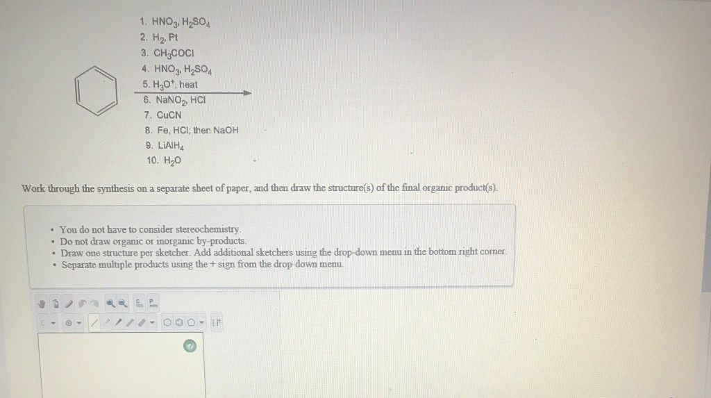 Solved 1. HNO3, H2SO 2. H2, Pt 3. CH COCI 4. HNO3, H2SOA 5. | Chegg.com
